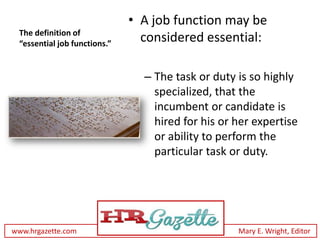 What is an "Essential Job Function" (under workplace disability laws ...