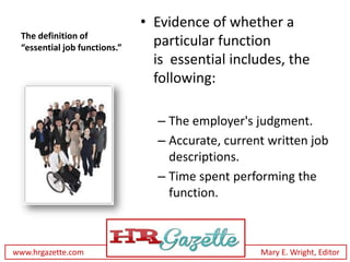 What is an "Essential Job Function" (under workplace disability laws ...