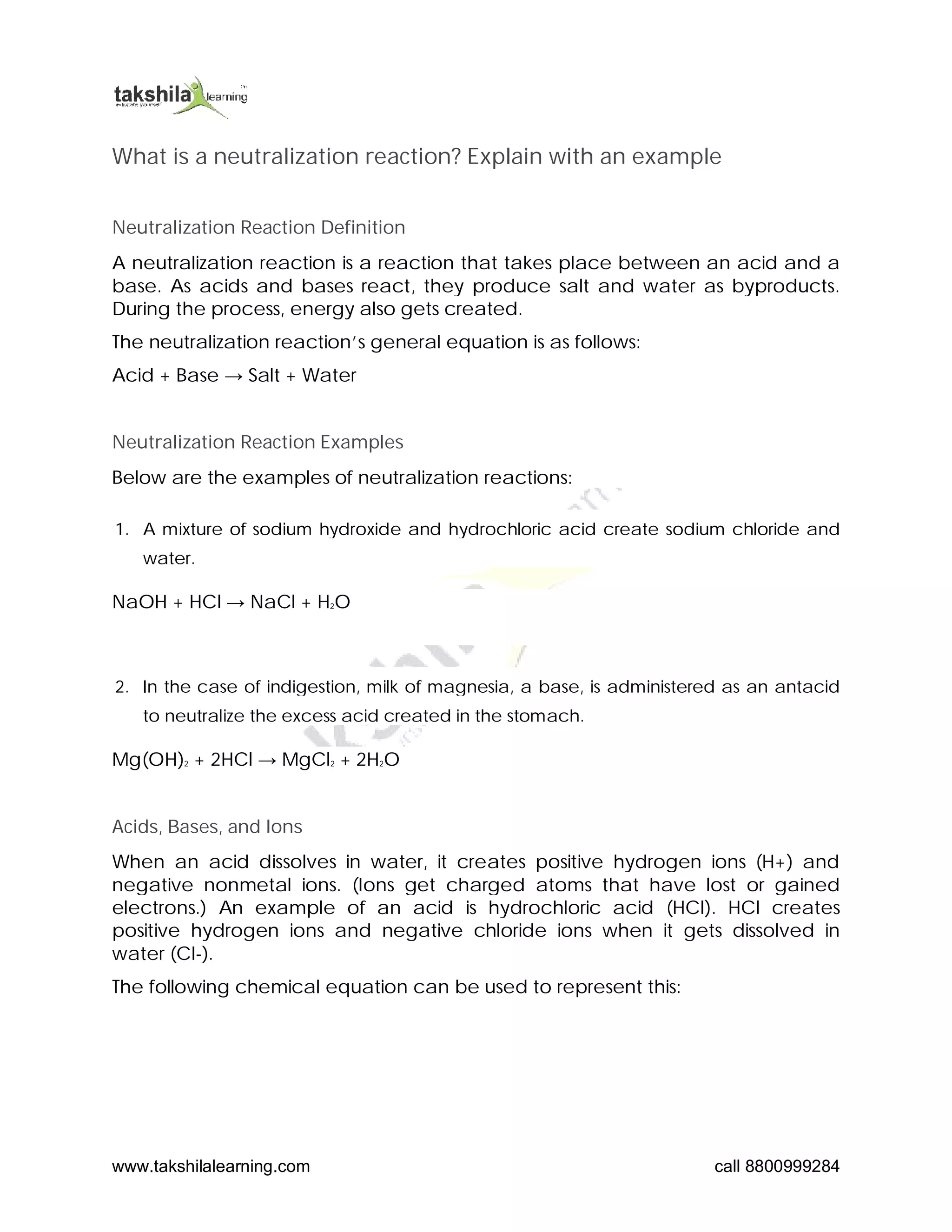 What is a neutralization reaction class 10 science | PDF