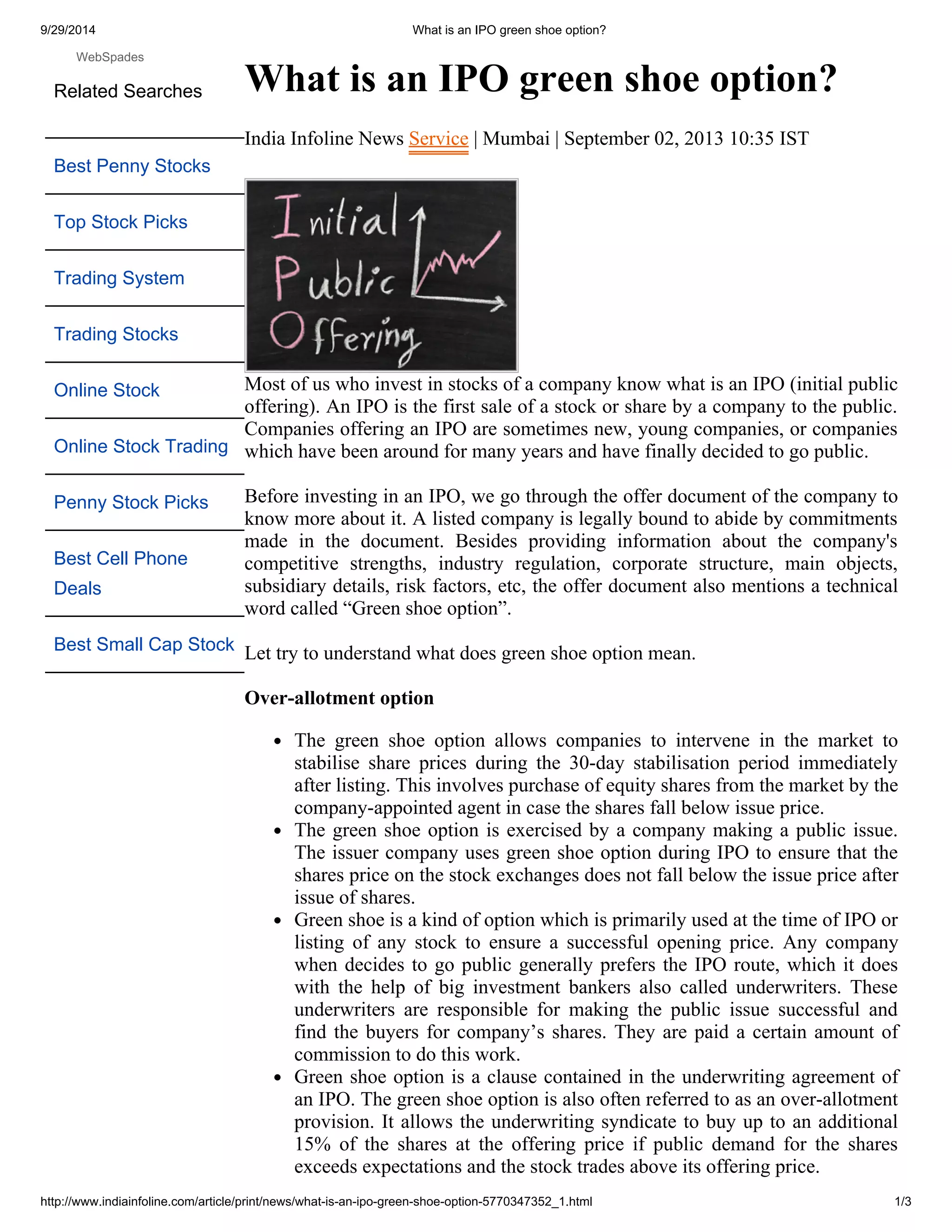 What is an ipo green shoe option | PDF