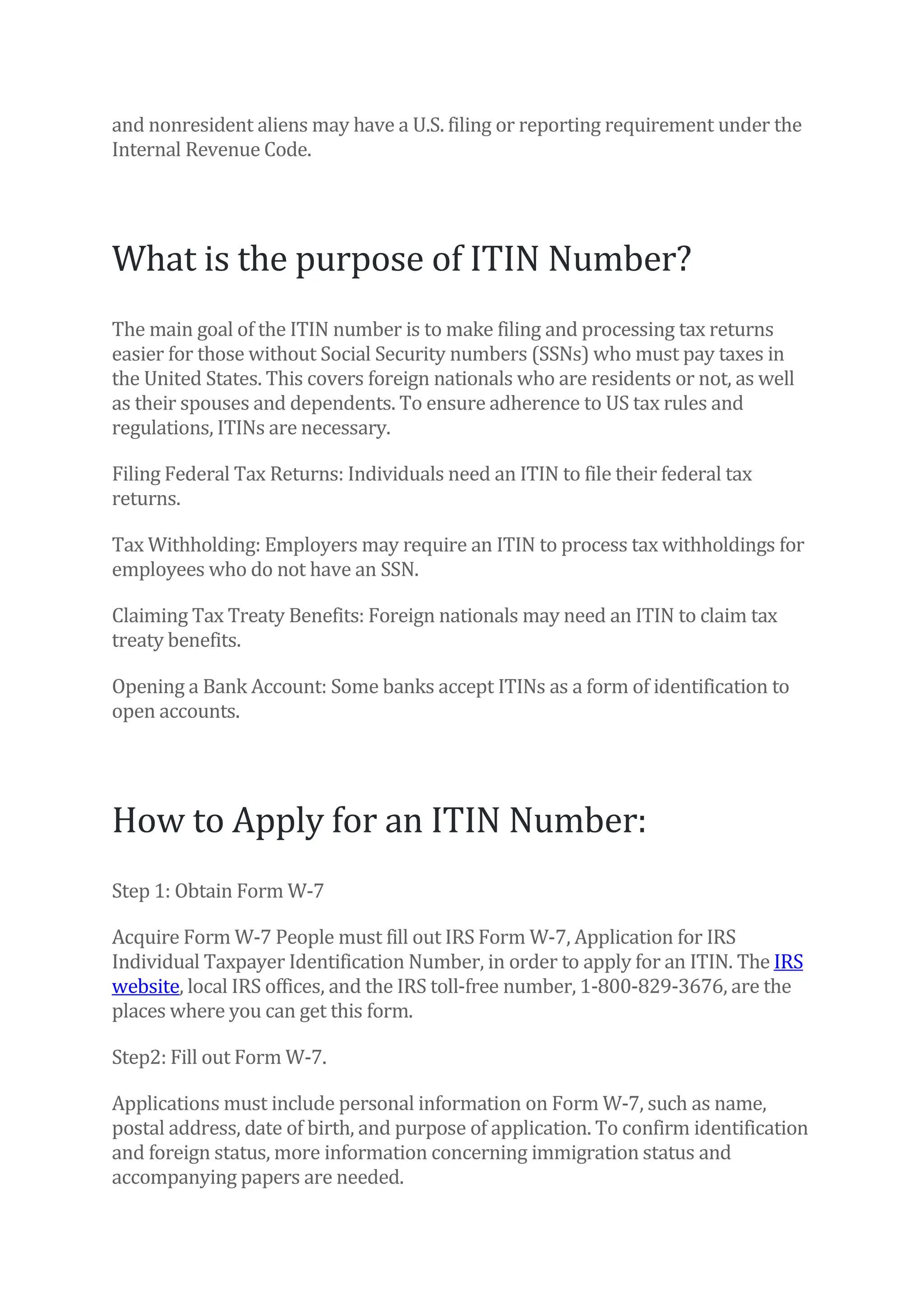 What is an ITIN Number? How to Apply for an ITIN? | PDF | Personal Taxes | Personal Finance