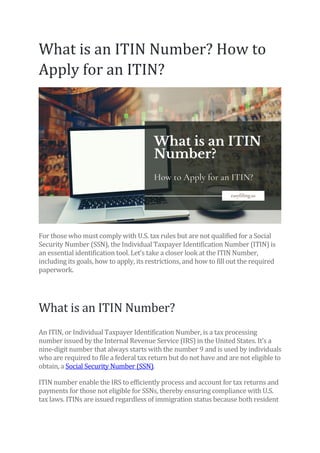 What is an ITIN Number? How to Apply for an ITIN? | PDF | Personal Taxes | Personal Finance