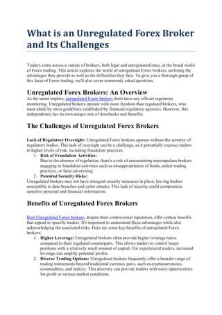 What is an Unregulated Forex Broker and Its Challenges | PDF