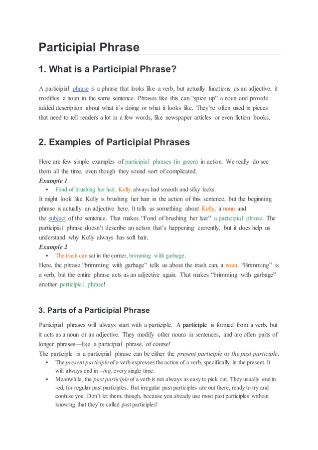 What is a participial phrase | DOCX