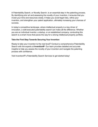 What is a Patentability Search (Novelty Search) and Why is it Important | InventionIP | PDF