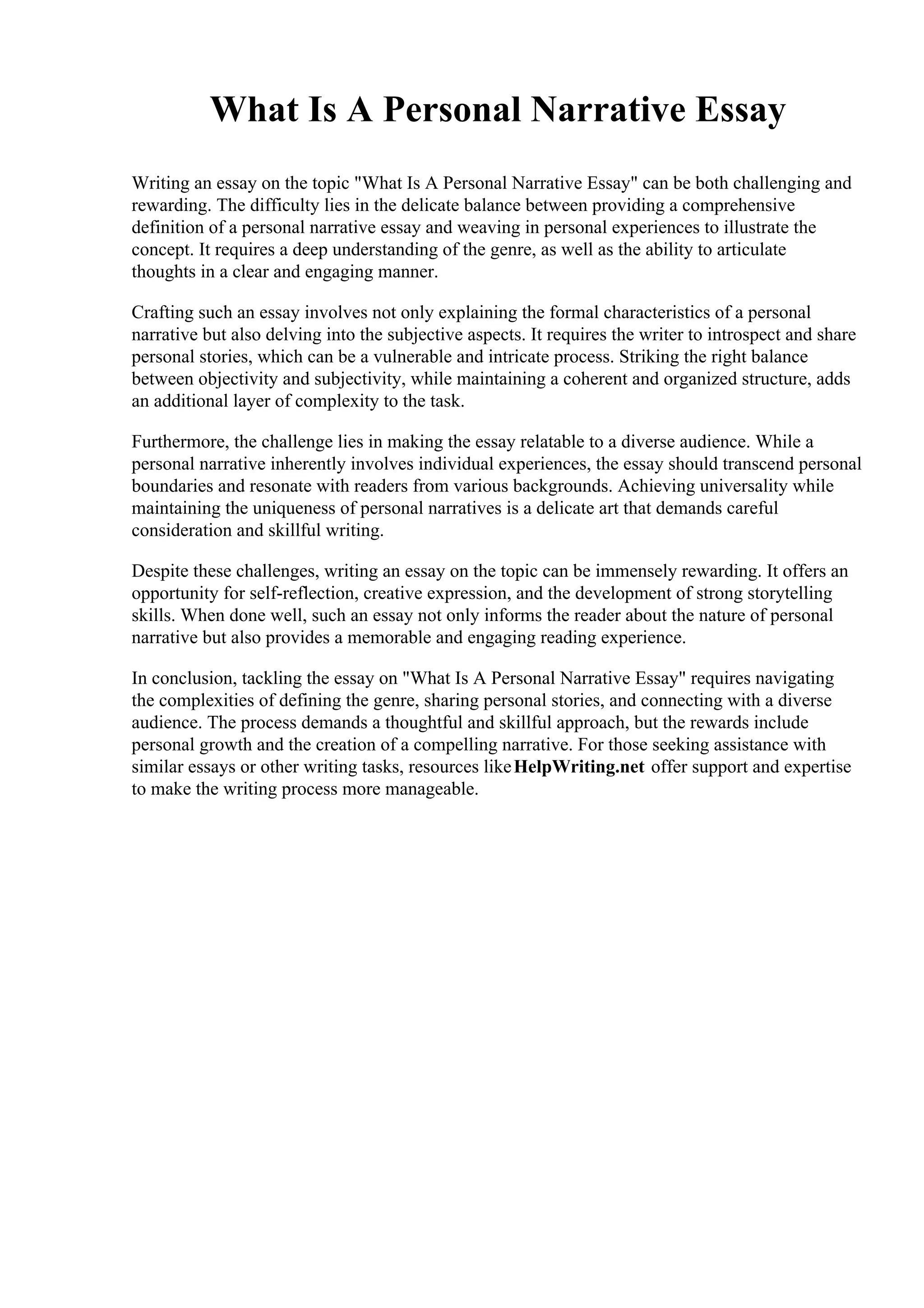 What Is A Personal Narrative Essay. Thomas More University | PDF