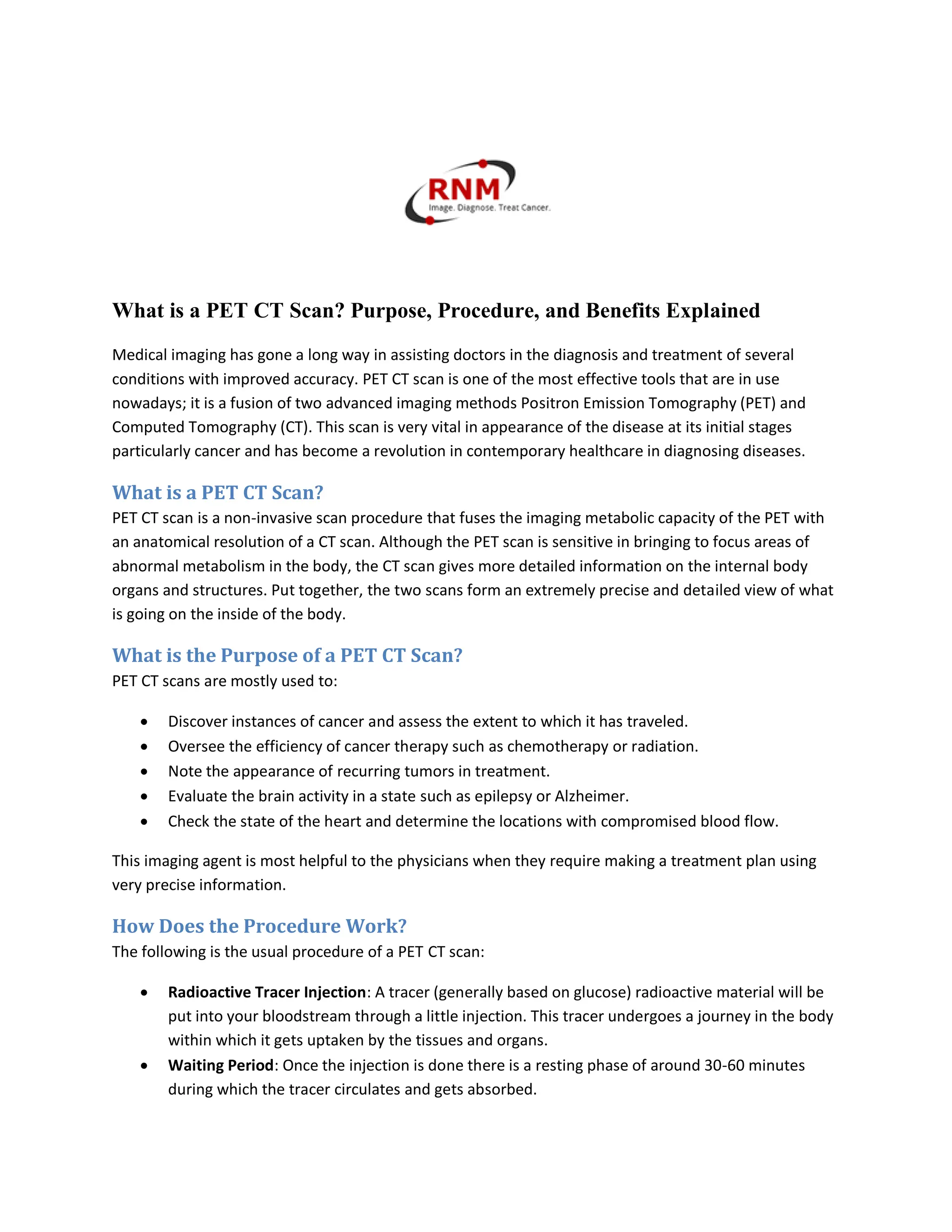 What is a PET CT Scan?Purpose, Procedure, and Benefits Explained | PDF