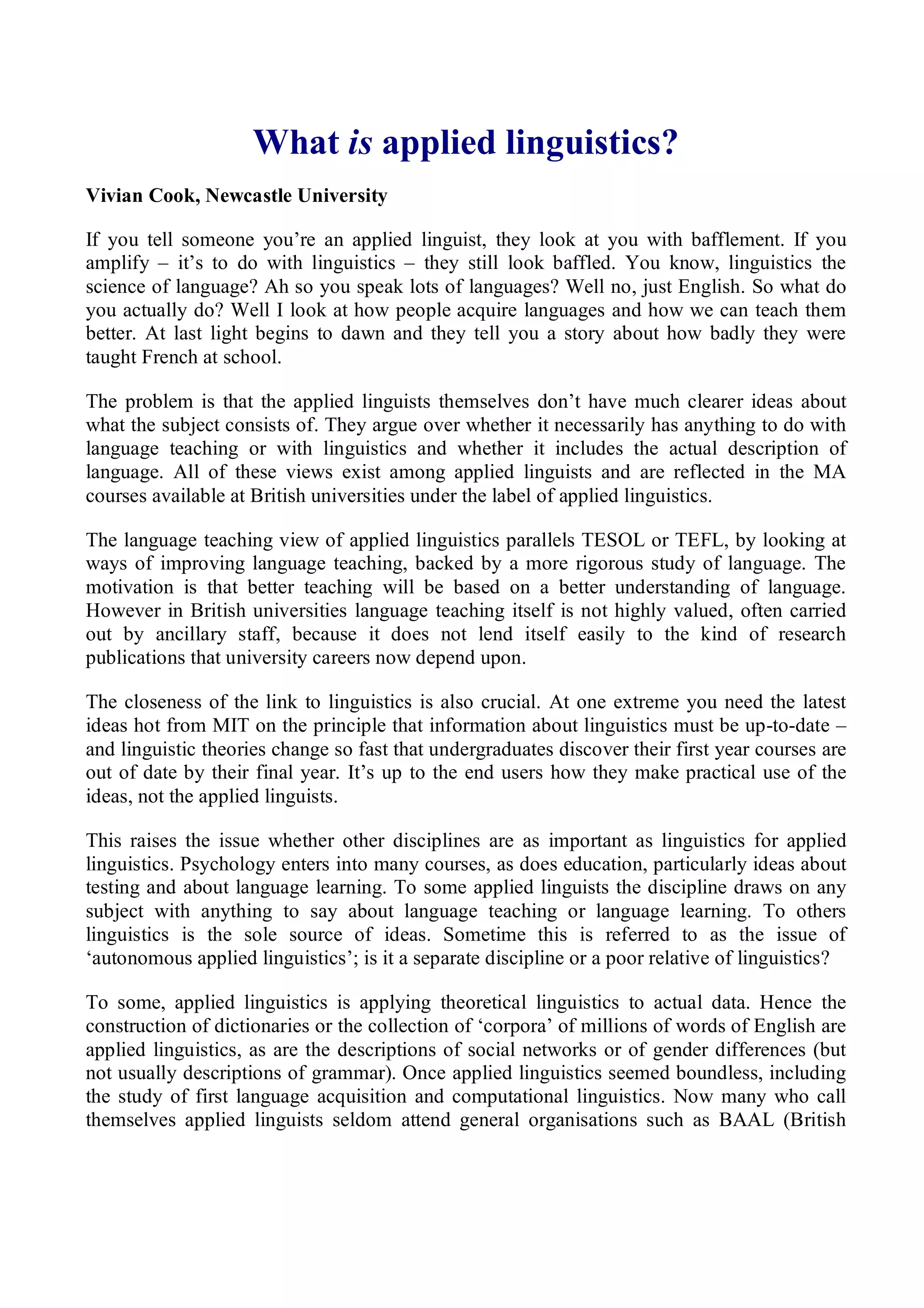 What is applied linguistics | PDF