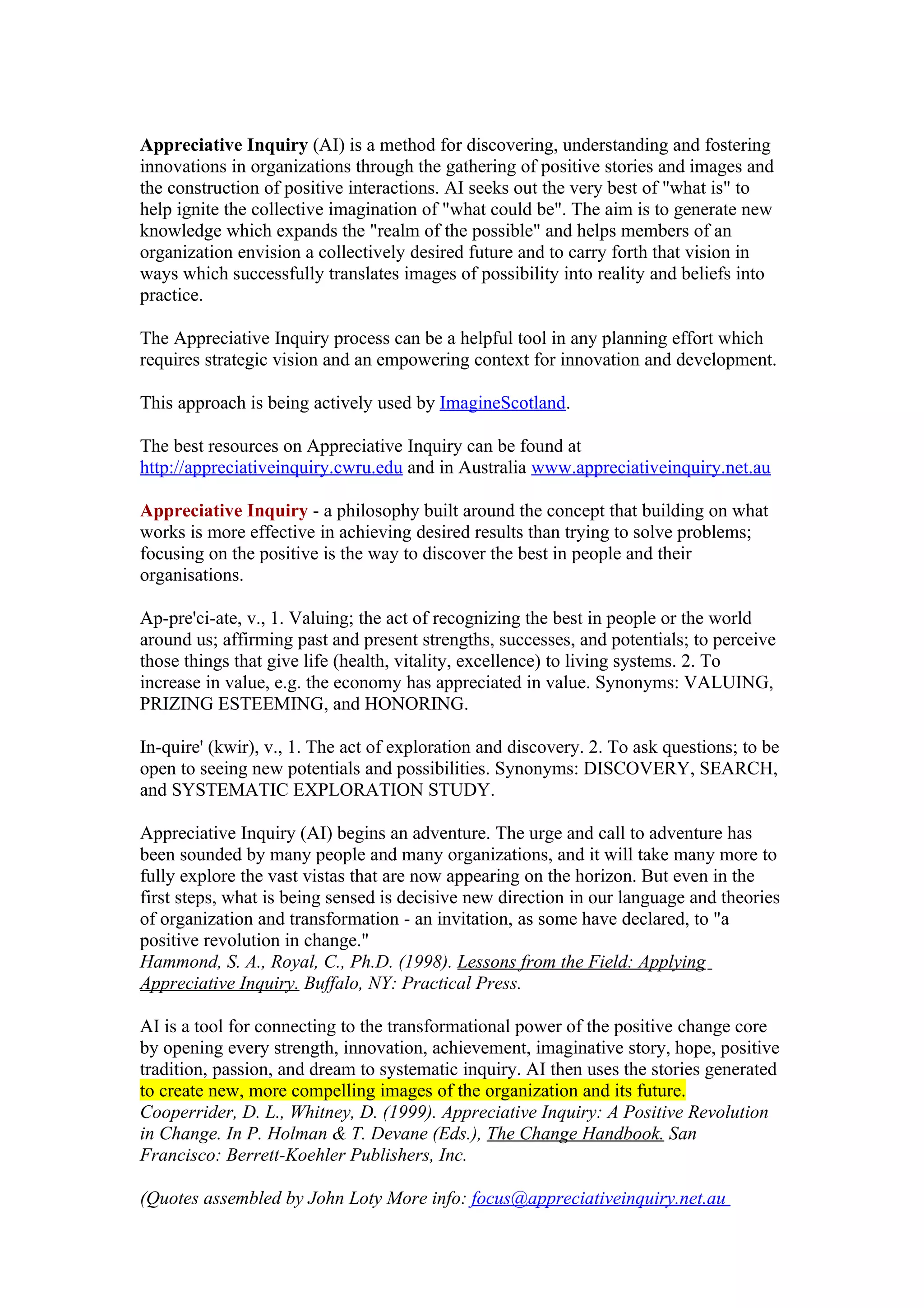 What Is Appreciative Inquiry Some Quotes On 1 Page | DOC