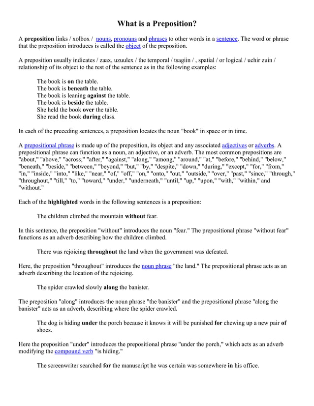 What is a preposition | DOCX