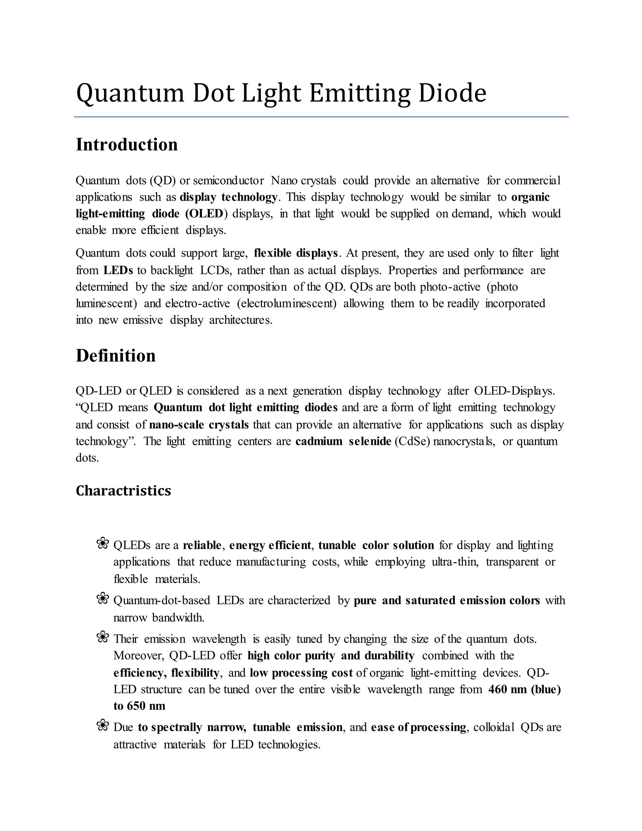 Quantum Dot Light Emitting Diode | DOCX