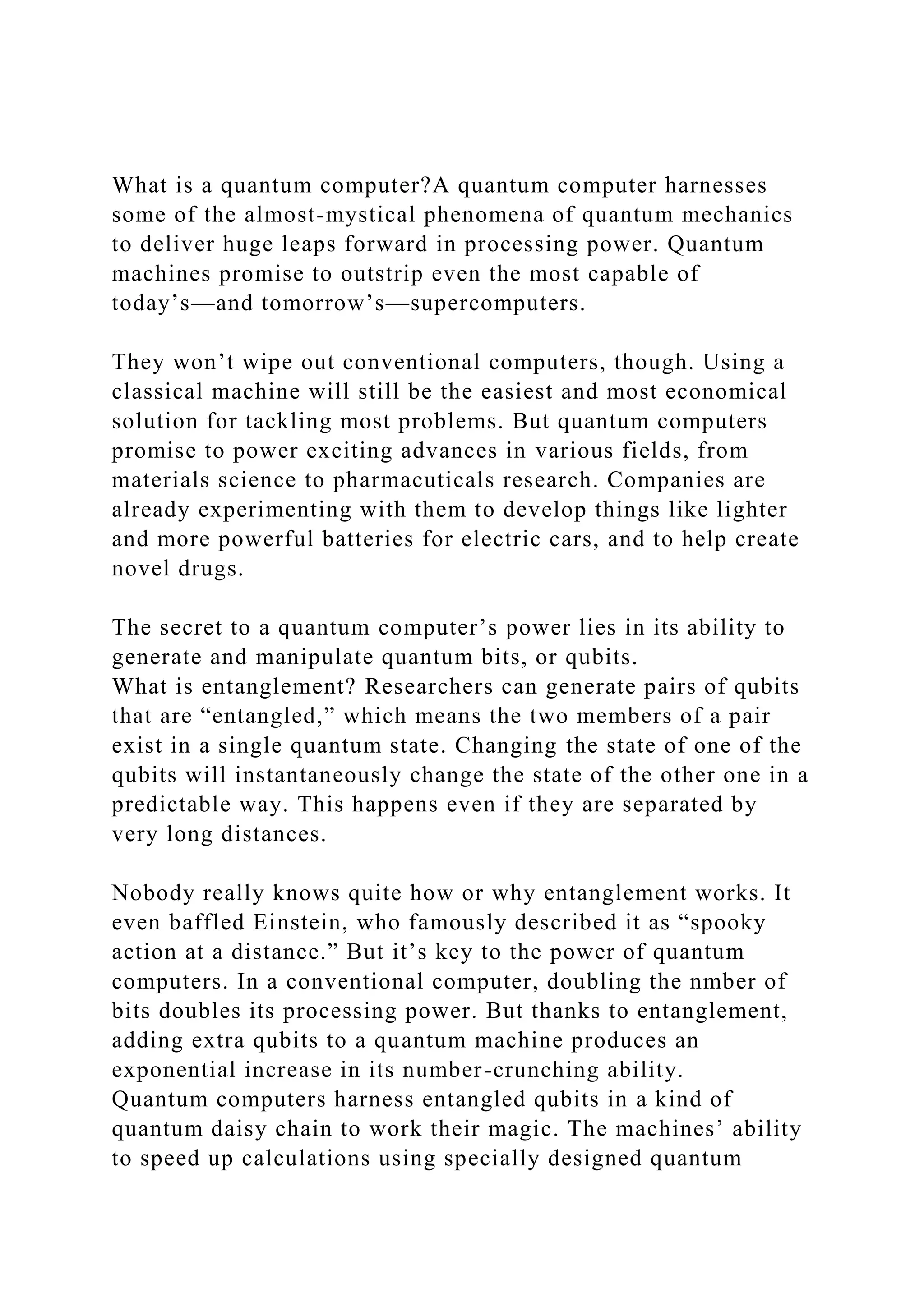 What is a quantum computerA quantum computer harnesses some of th.docx