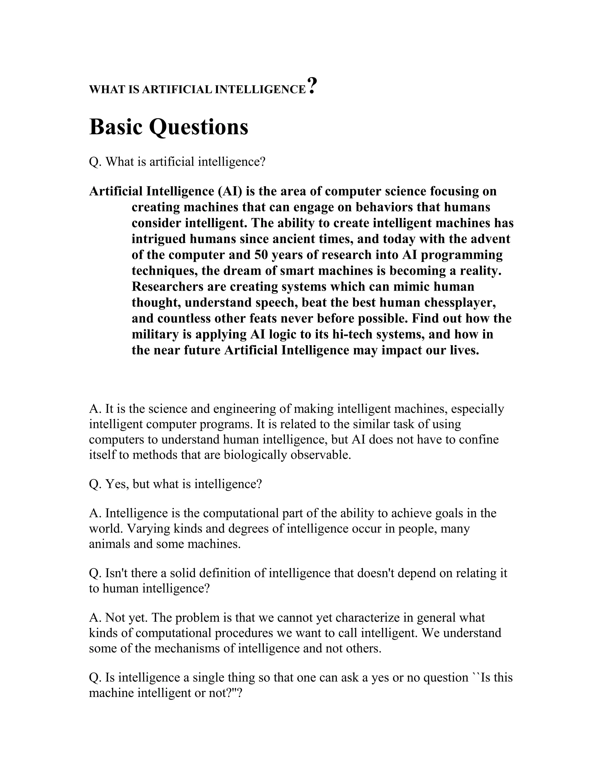 What is artificial intelligence | DOC