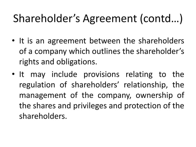 What is a shareholder’s agreement | PPT