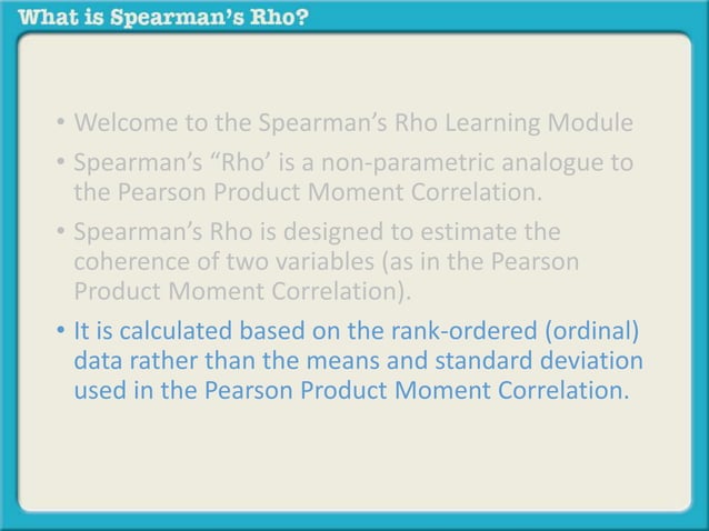 What is a spearmans rank order correlation? | PPT