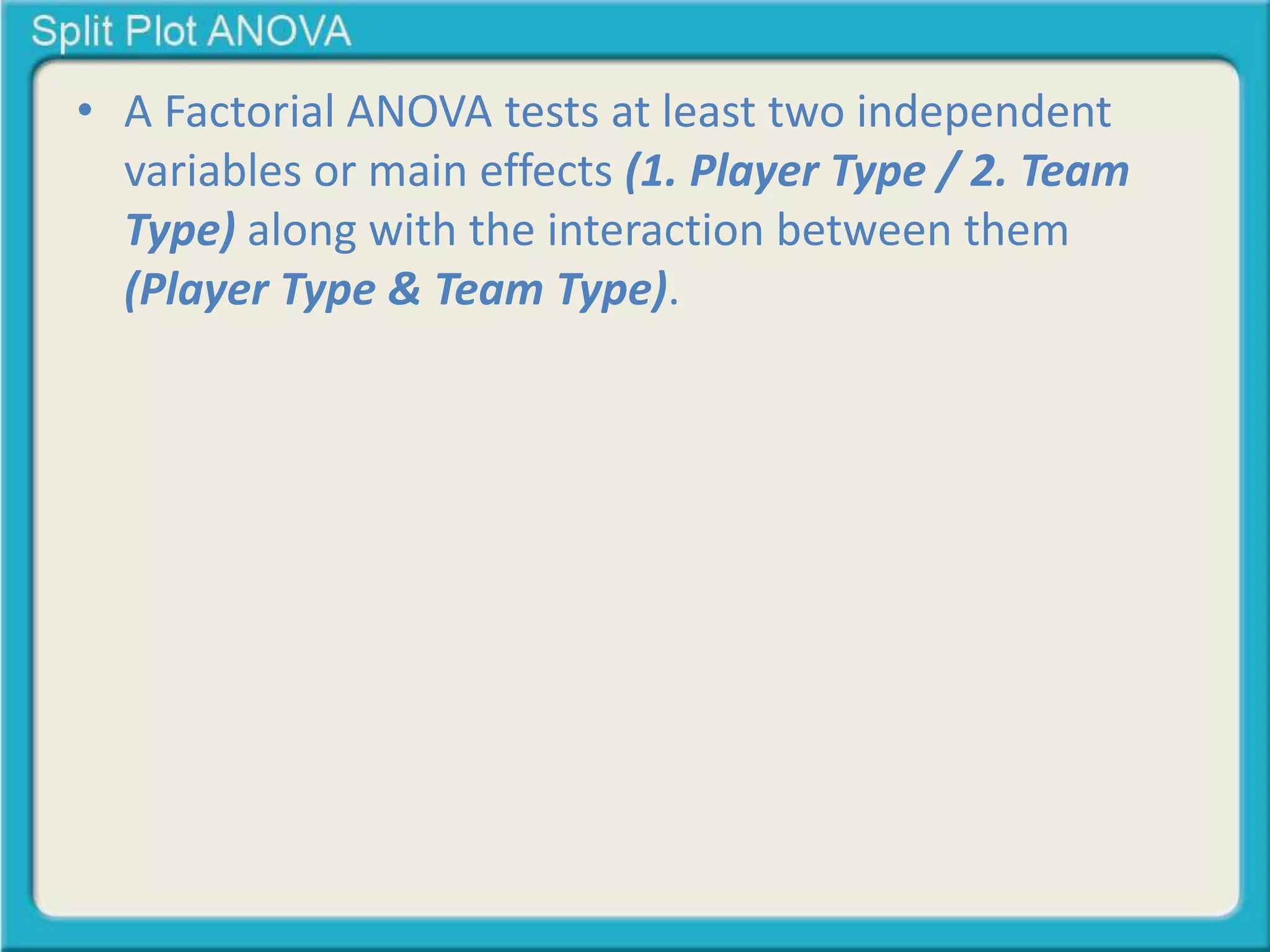 What is a split plot anova | PPTX | Soccer | Sports