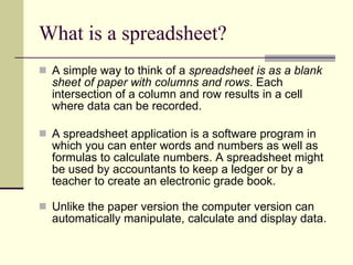 What is a spreadsheet | PPT