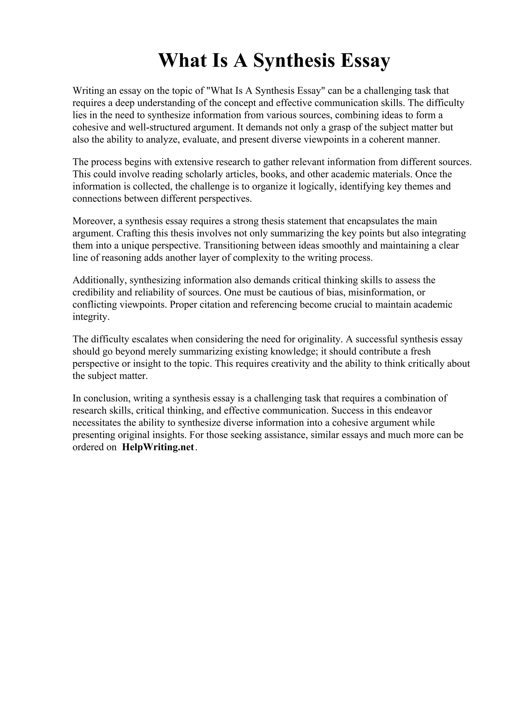 What Is A Synthesis Essay | PDF