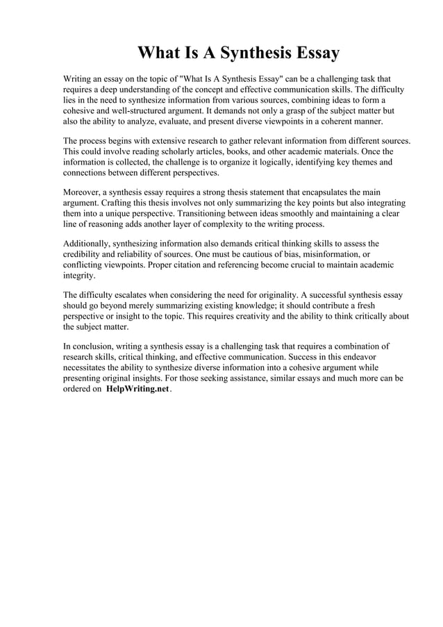 What Is A Synthesis Essay | PDF