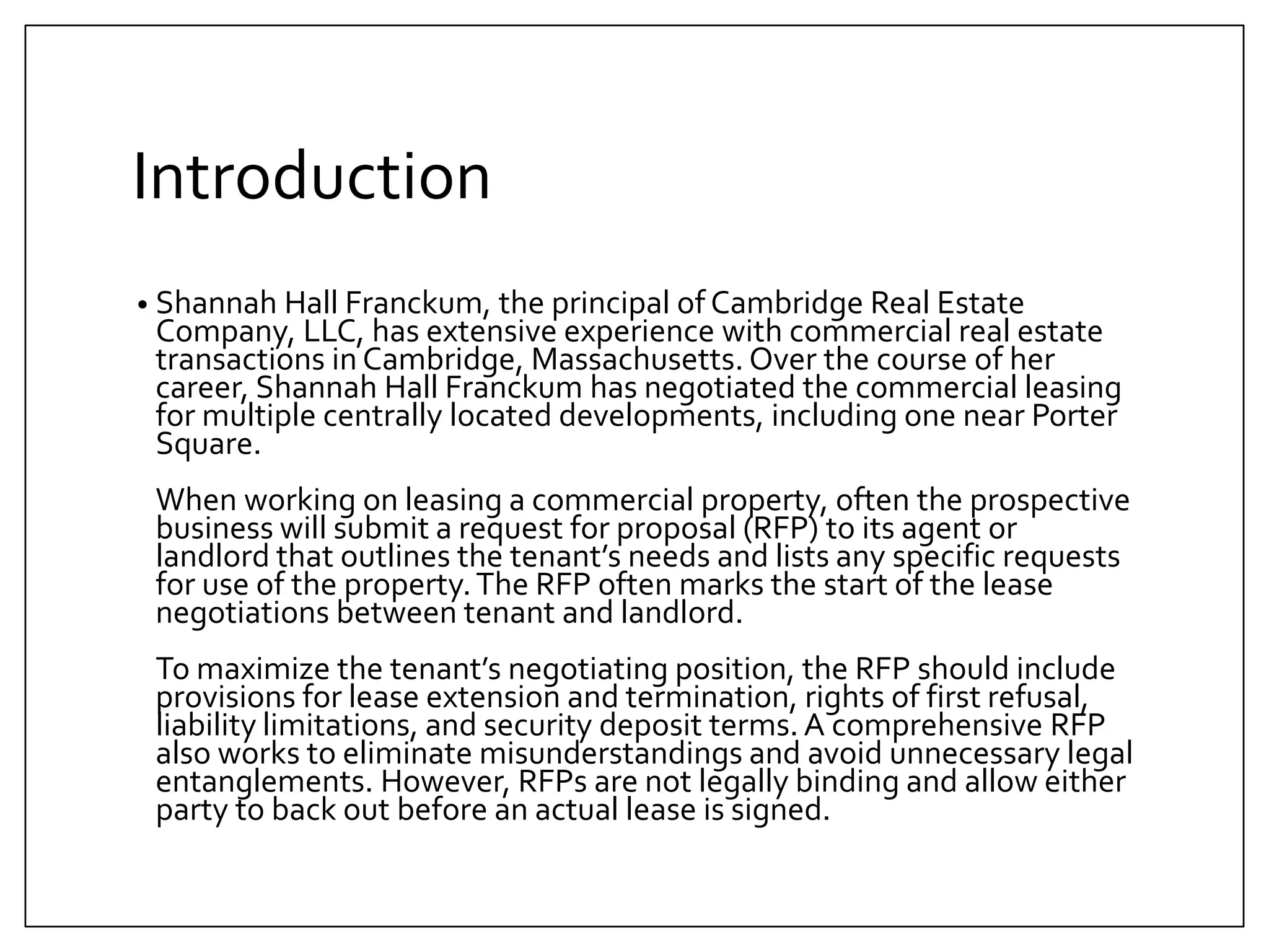 What Is a Tenant's Request for Proposal in Commercial Real Estate | PPT
