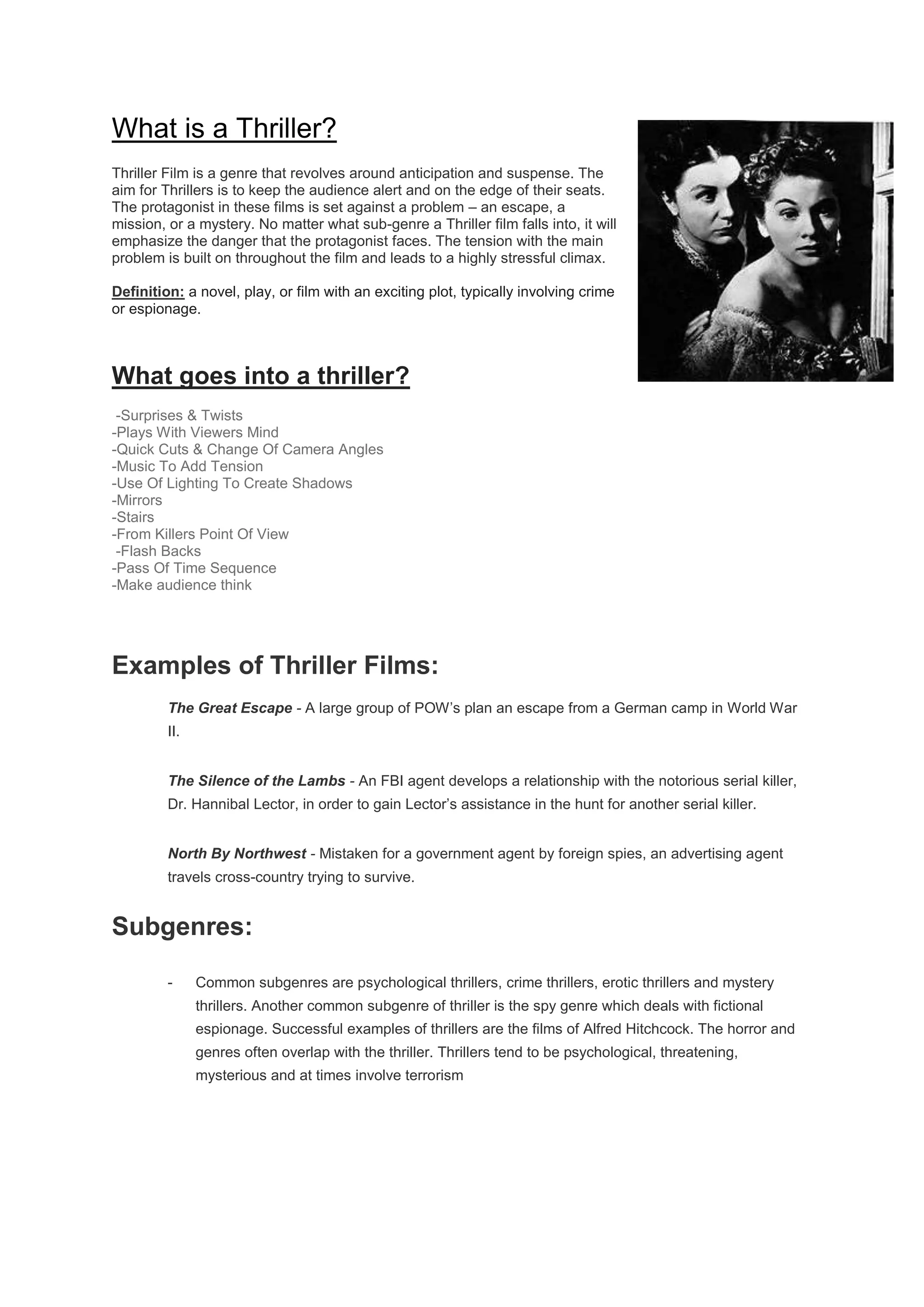 What is a thriller&characteristics | PDF