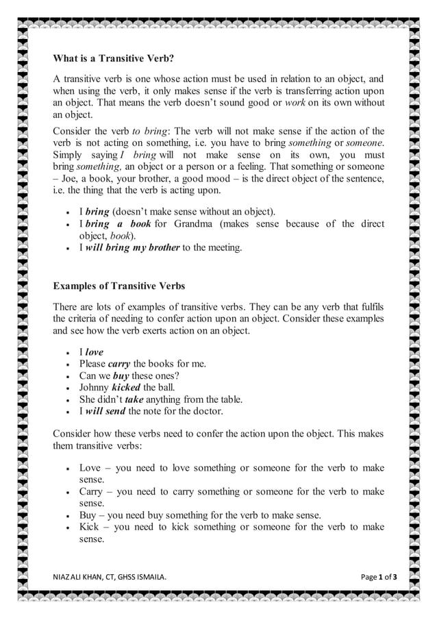 What is a transitive verb | PDF
