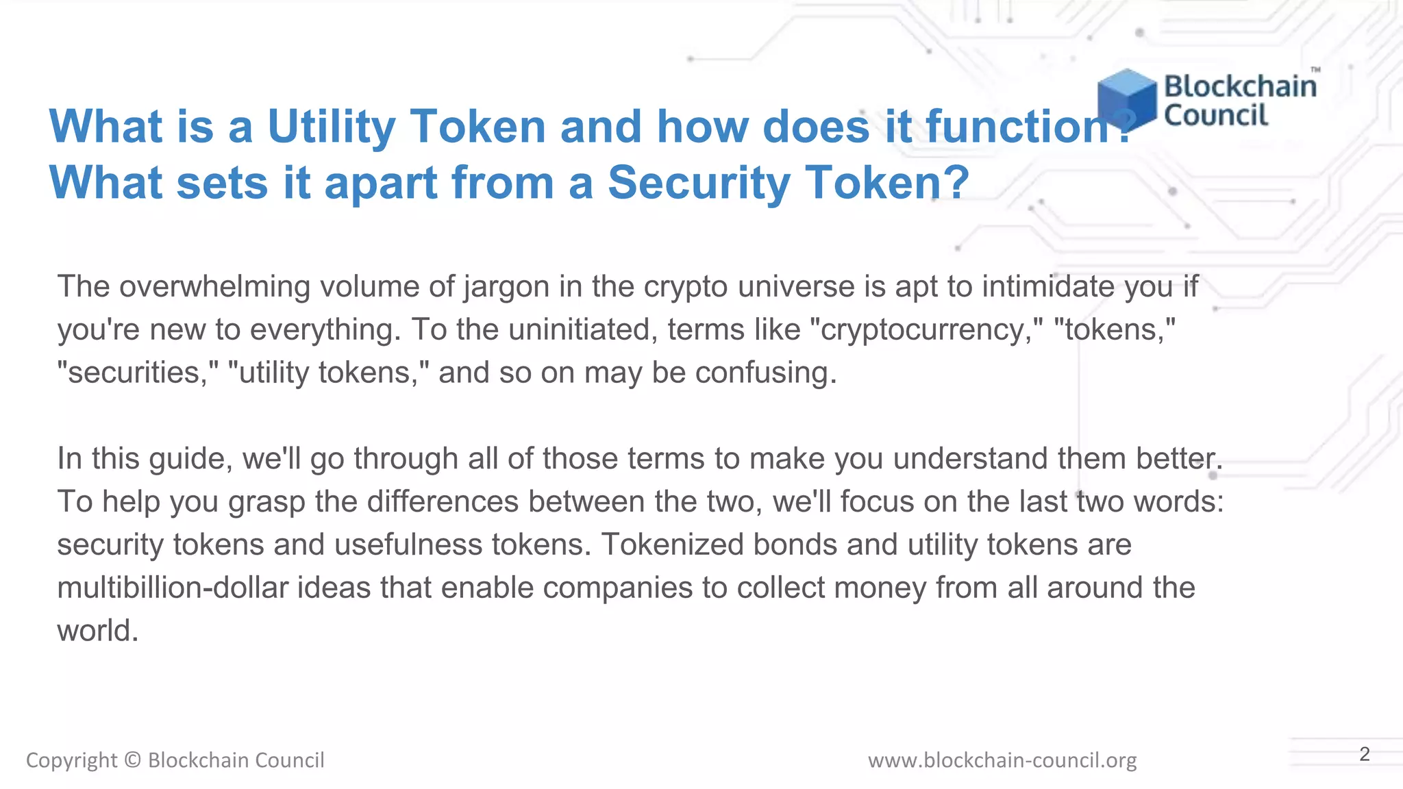 What is a Utility Token and how does it function? What sets it apart from a Security Token? | PPTX