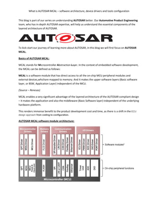 What is AUTOSAR MCAL? Learn about the software module architecture and ...
