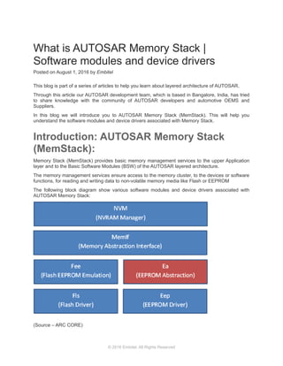 What is AUTOSAR Memory Stack | Software modules and device drivers | PDF | Operating Systems ...