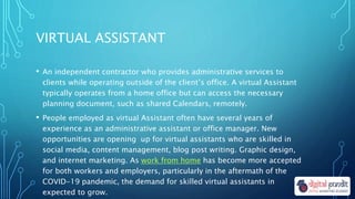 what is a virtual assistant, and what dose and do? | PPTX | Remote ...