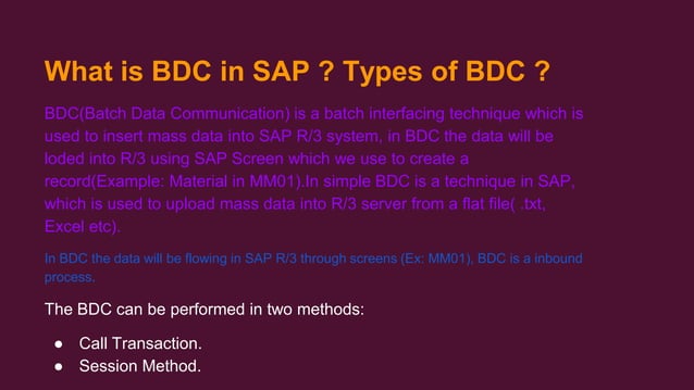 What is bdc in sap types of bdc | PPTX | Databases | Computer Software ...