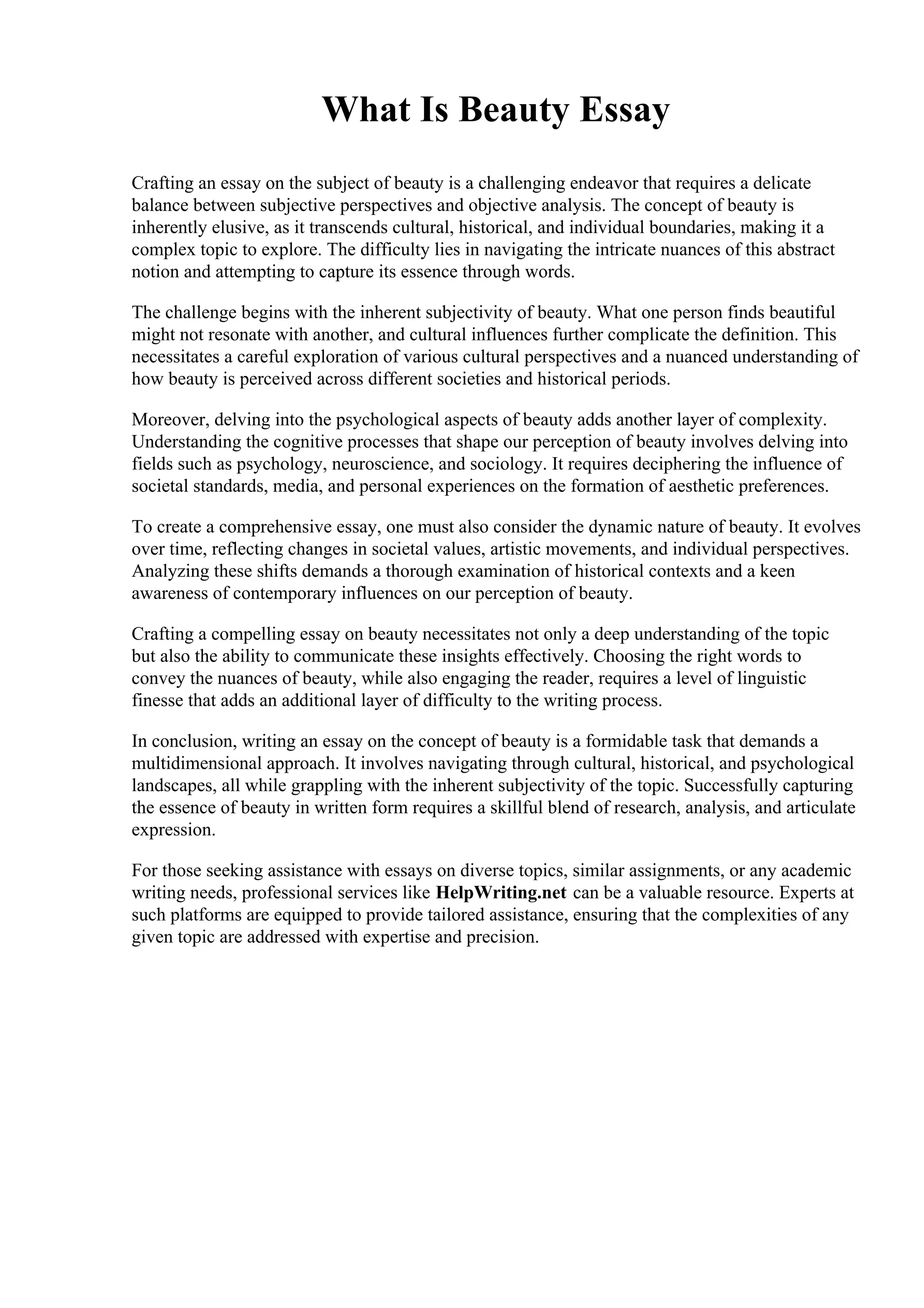 What Is Beauty Essay. Maryland Bible College and Seminary | PDF