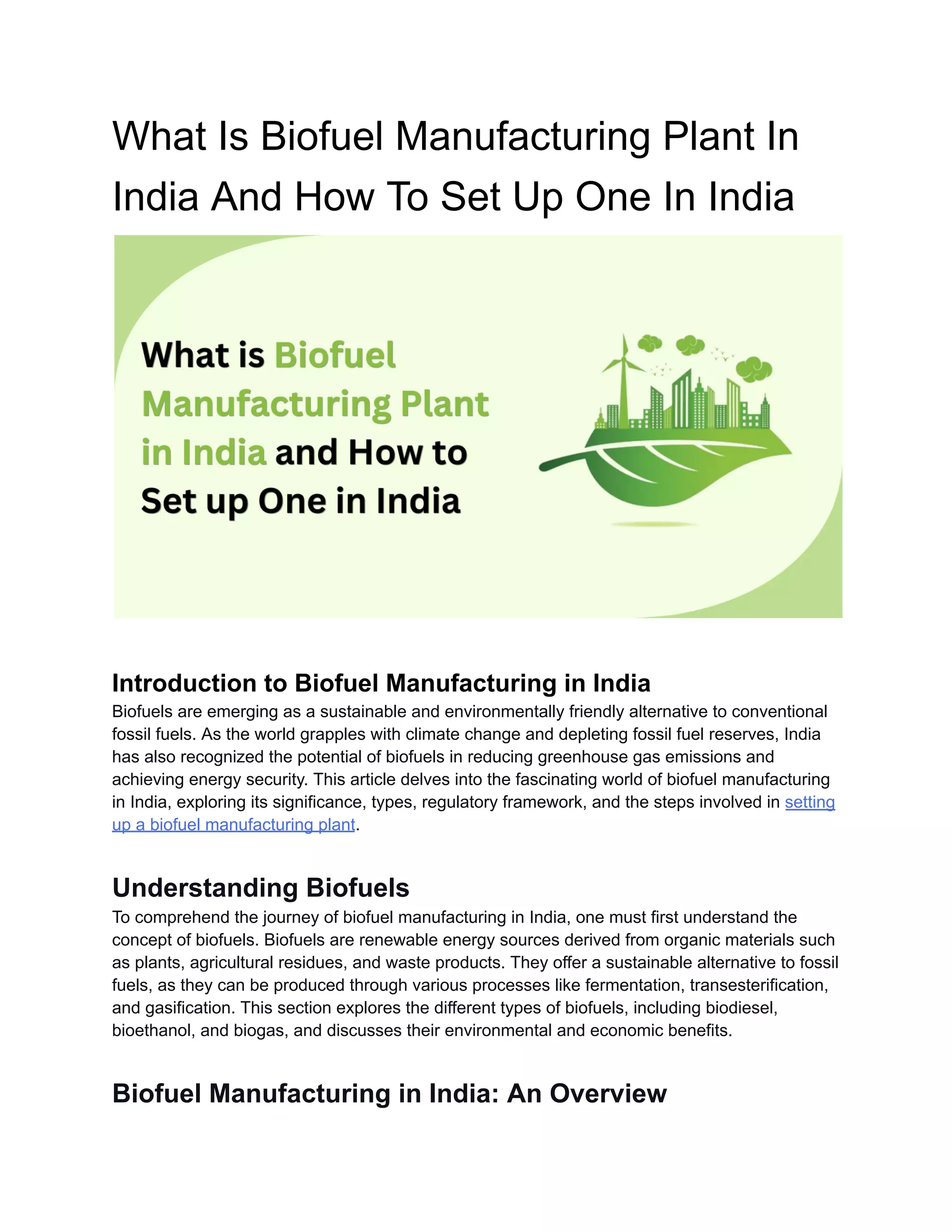 What Is Biofuel Manufacturing Plant In India And How To Set Up One In ...
