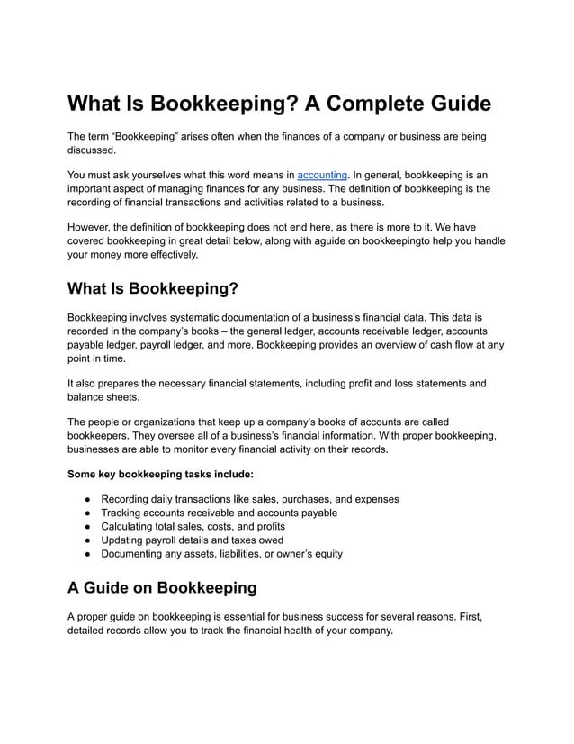 What Is Bookkeeping_ A Complete Guide on bookkeeping | PDF