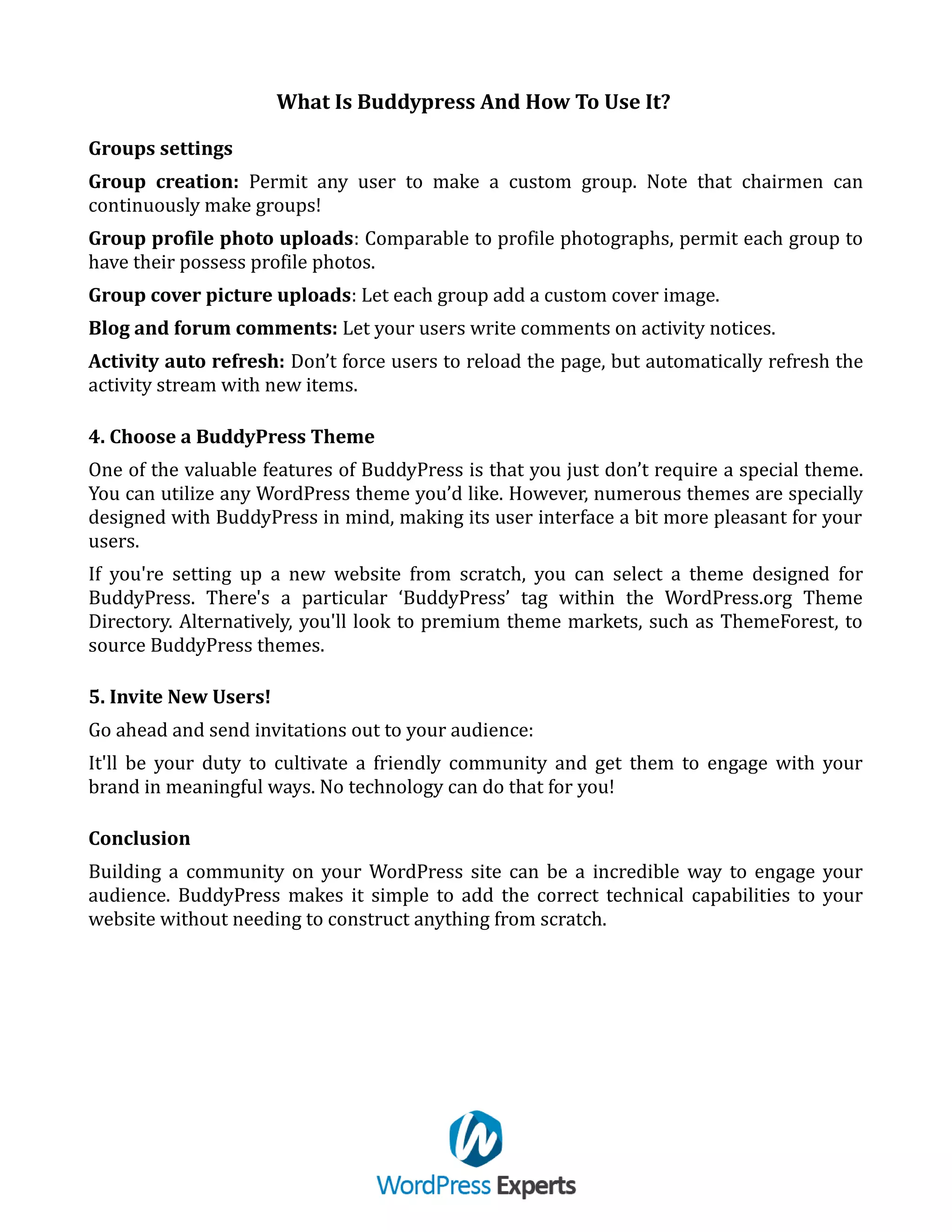 What Is Buddypress And How To Use It ? WordPressExperts | PDF