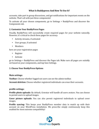 What Is Buddypress And How To Use It ? WordPressExperts | PDF