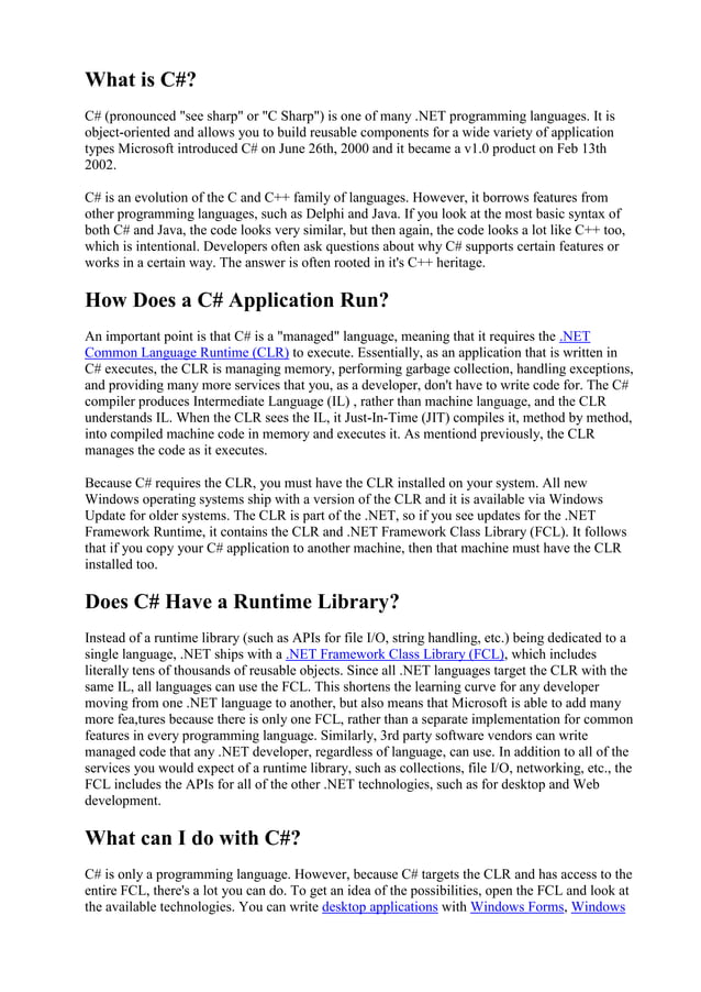 What is c# | DOCX | Programming Languages | Computing