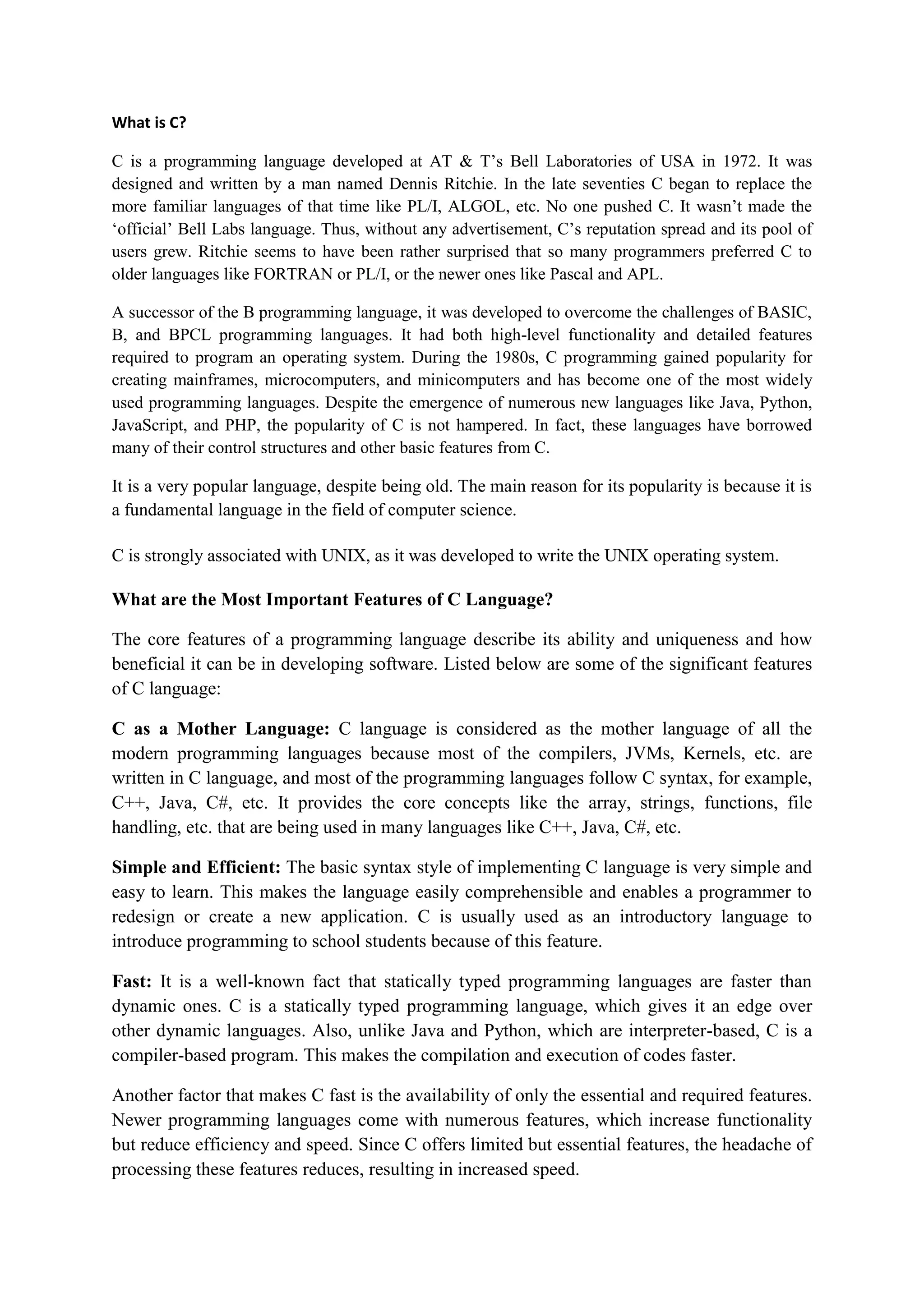 What is C.docx | Programming Languages | Computing