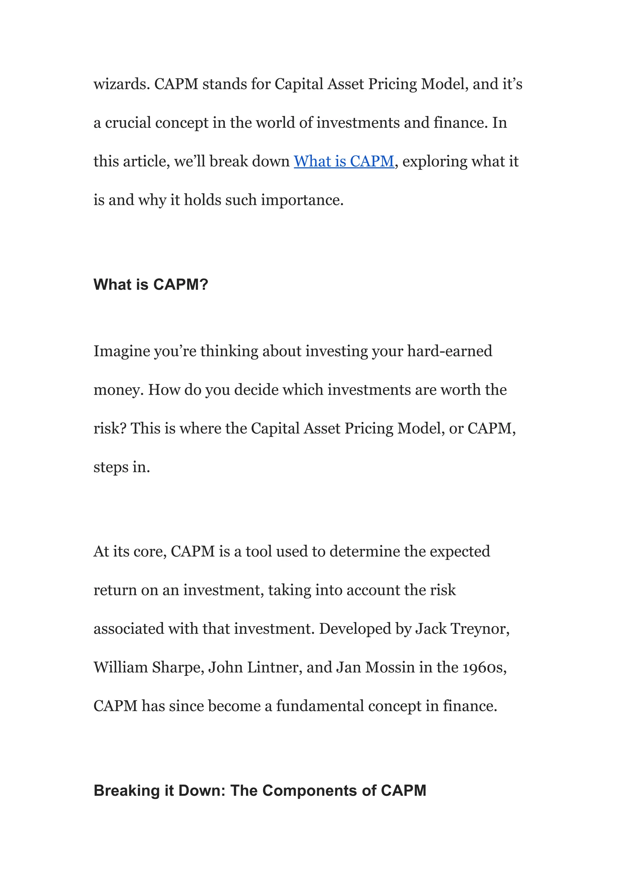What is CAPM and why is it important__ Understanding CAPM.pdf | Stocks and Bonds | Personal ...
