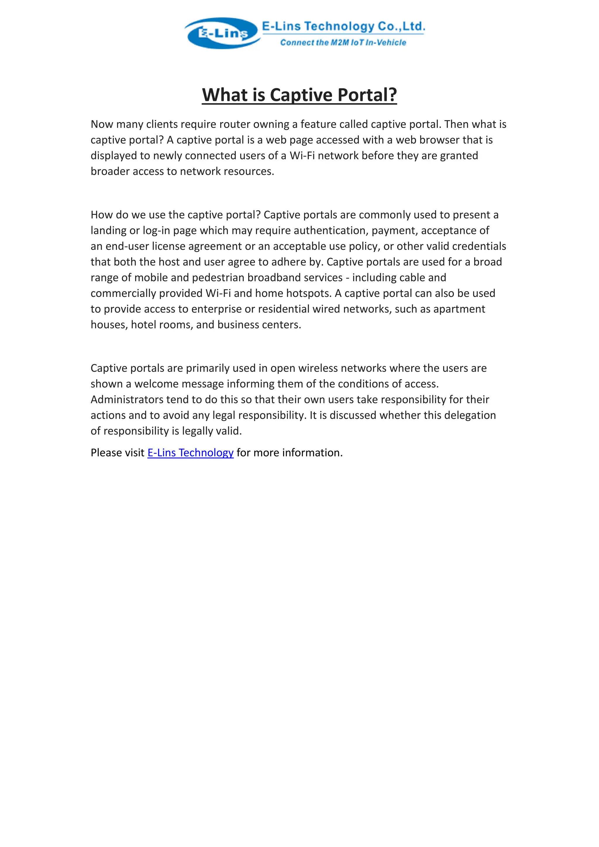 What is Captive Portal - E-Lins Technology | PDF