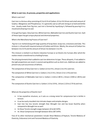 What is cast iron, its process, properties and applications | PDF