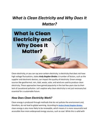 Andrei (Andy) Bogdan Bindea: Why Clean Electricity Matters | PDF