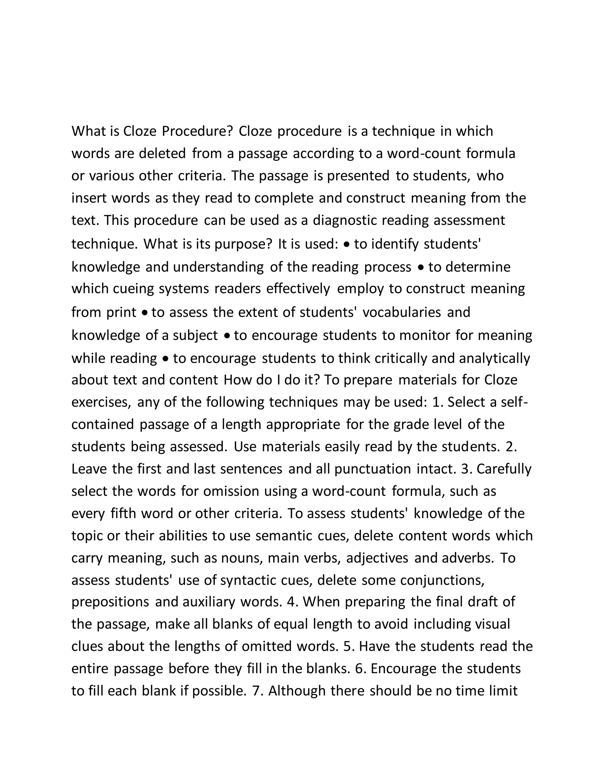 Cloze Procedure | DOCX