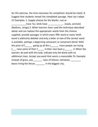 Cloze Procedure | DOCX | Homework and Study | Education