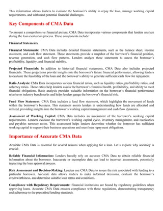 What is CMA Data_ How to Prepare CMA Data for Bank Loan | PDF