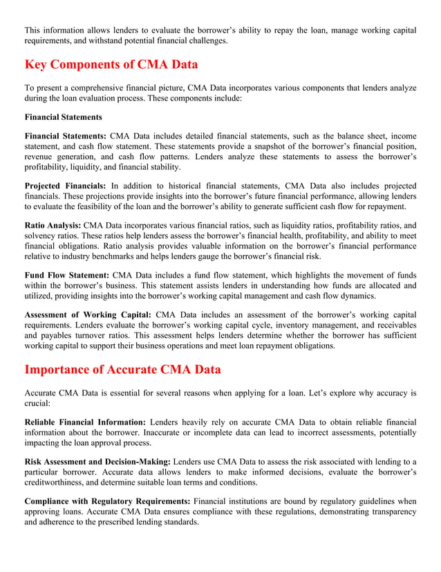 What is CMA Data_ How to Prepare CMA Data for Bank Loan | PDF | Home ...