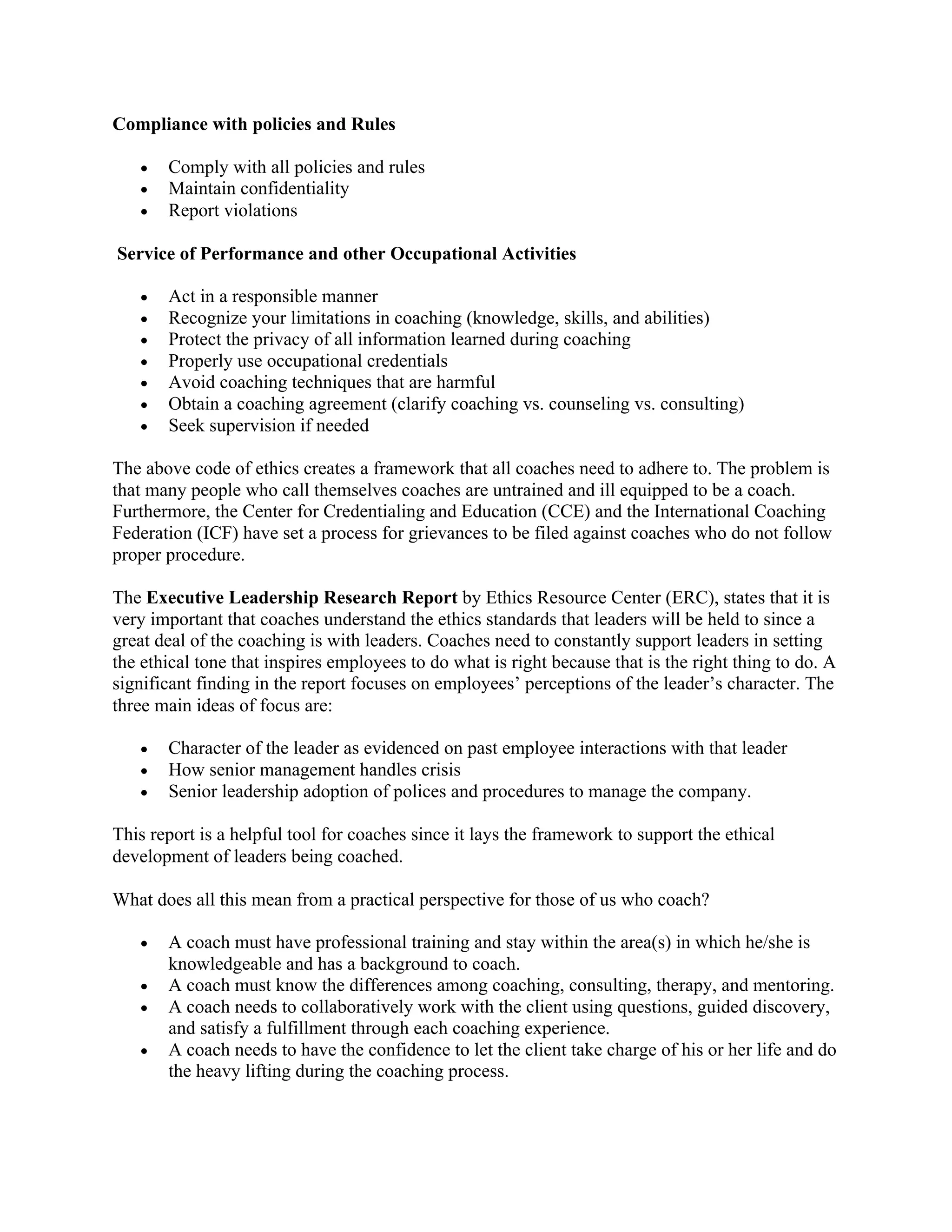 What is Coaching Ethics | PDF