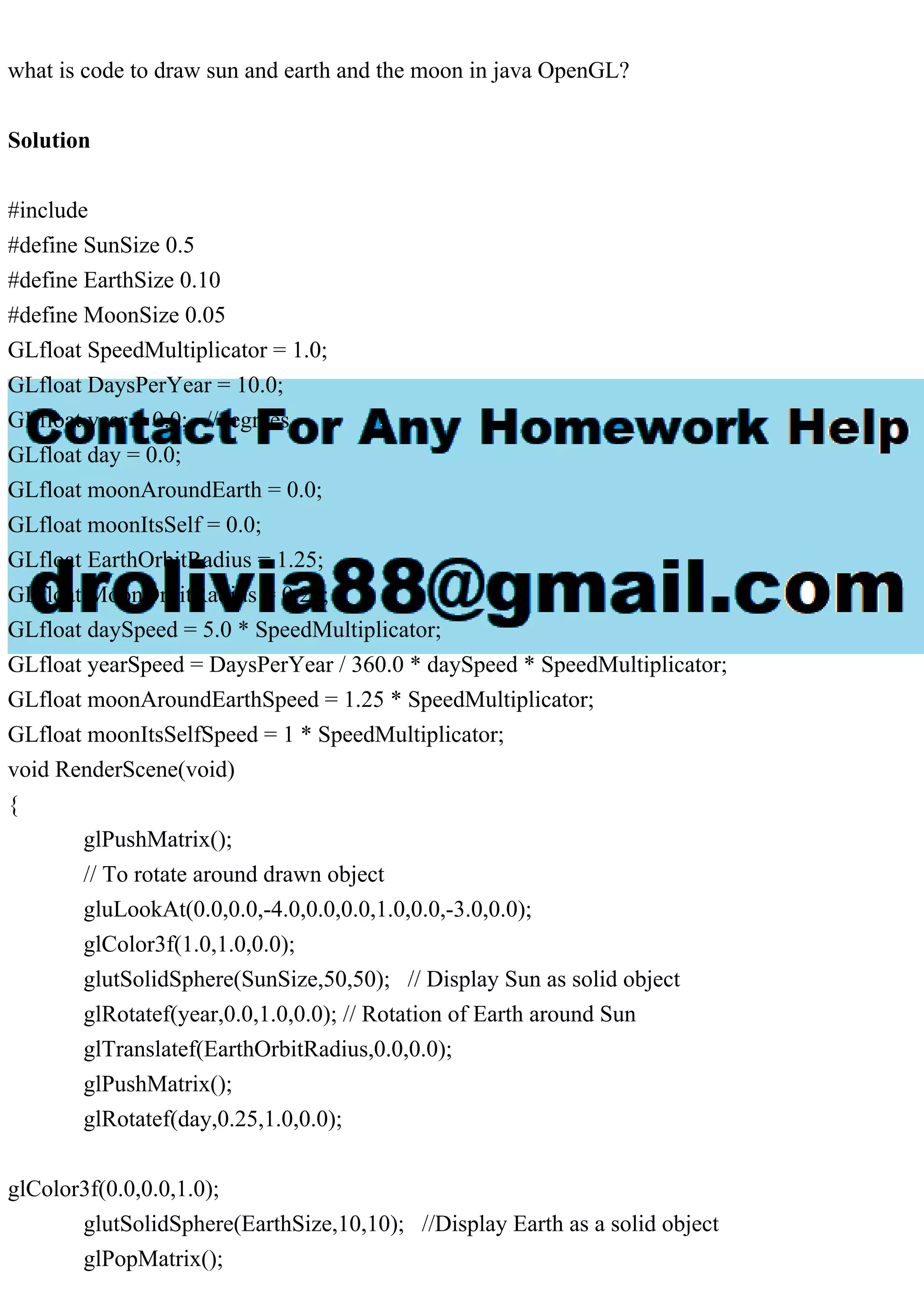 what is code to draw sun and earth and the moon in java OpenGLS.pdf