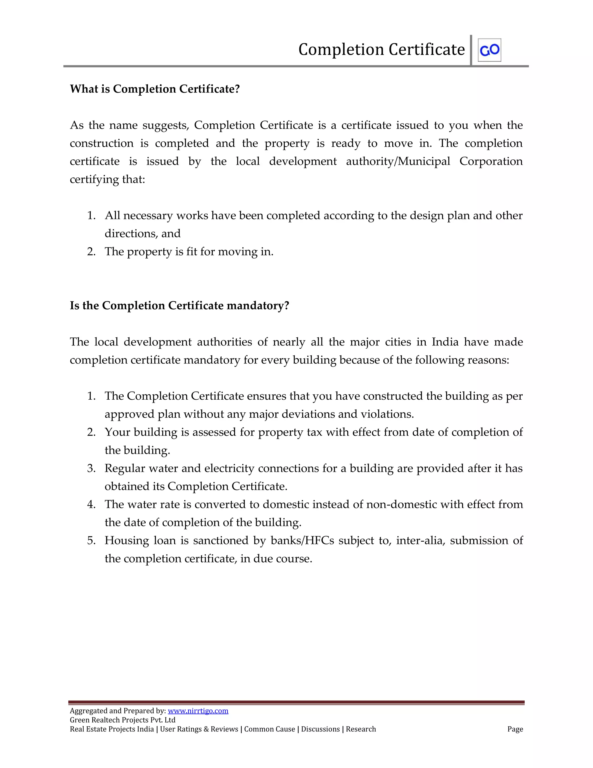 What is completion certificate and how to obtain it | PDF