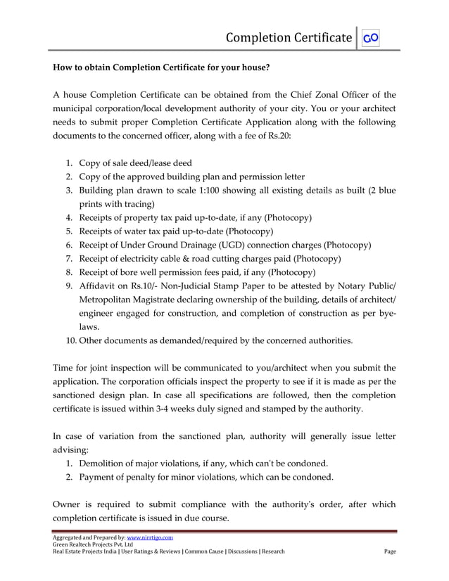 What is completion certificate and how to obtain it | PDF ...
